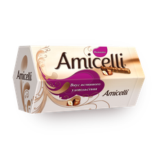 Трубочки вафельные Amicelli с ореховым кремом в молочном шоколаде, 150 ...
