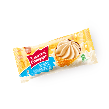 Мороженое пломбир «Золотой стандарт» классическое в рожке, 100 г ...