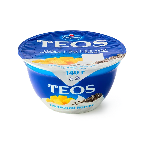 Йогурт греческий Teos «Савушкин» натуральный 2% — купить с доставкой из ...